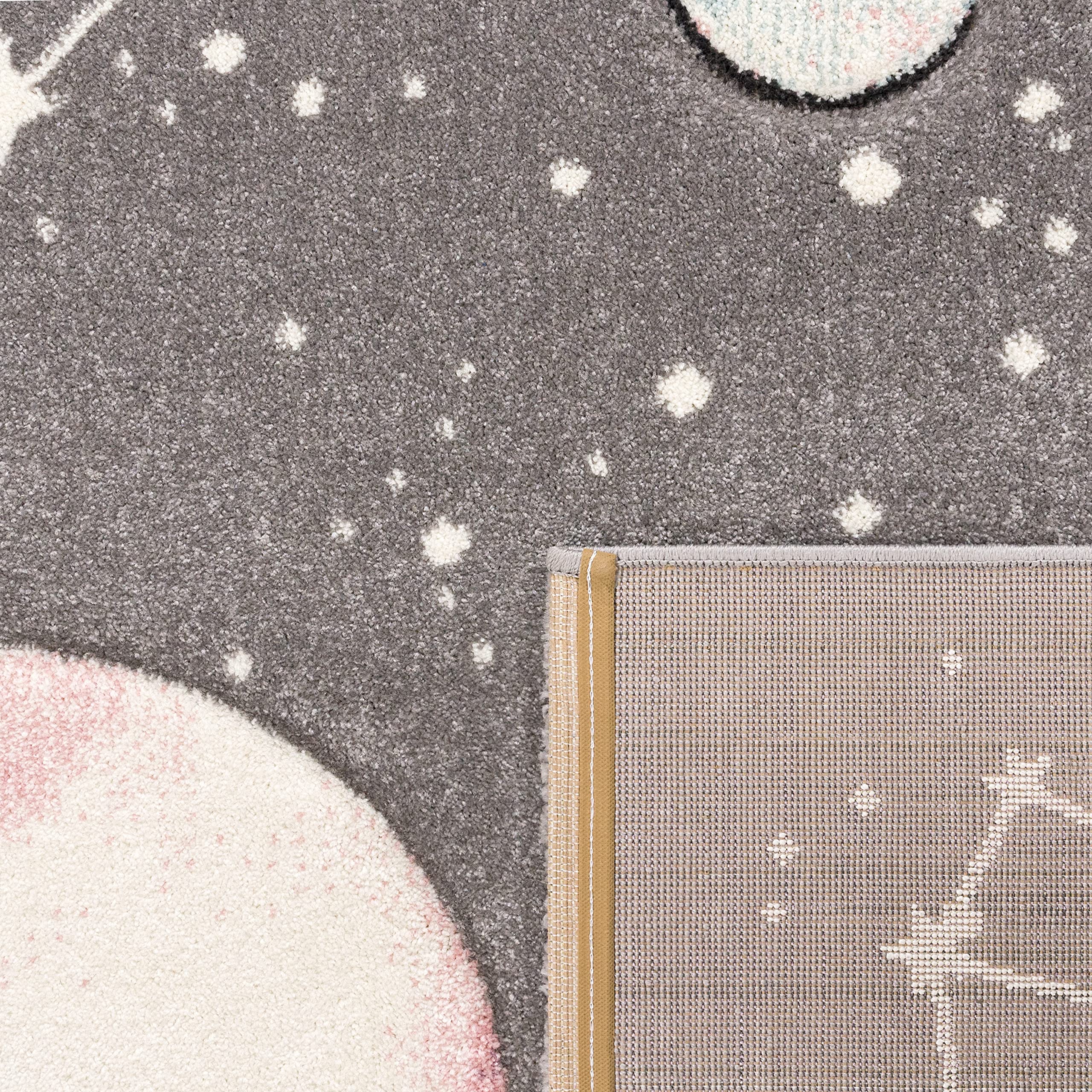 Kids Rug Play Rug Space Area Galaxy for Children´s Room Planets and Stars in Grey, Size:5'3" x 7'7"