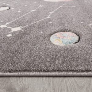 Kids Rug Play Rug Space Area Galaxy for Children´s Room Planets and Stars in Grey, Size:5'3" x 7'7"