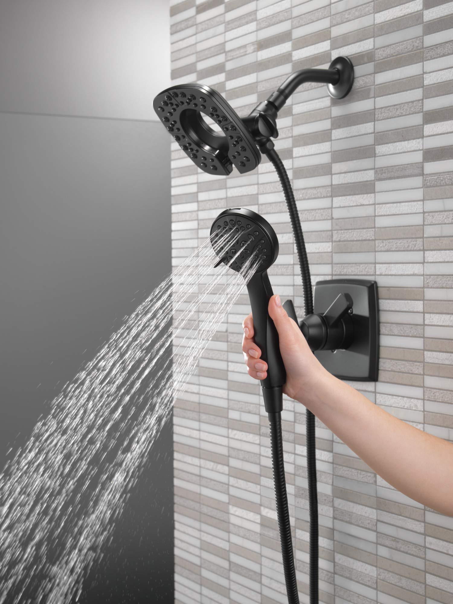 Delta Faucet Ashlyn 17 Series Matte Black Shower Faucet, Tub and Shower Trim Kit with Single-Spray Touch-Clean Matte Black Shower Head, Matte Black T17264-BL (Valve Not Included)