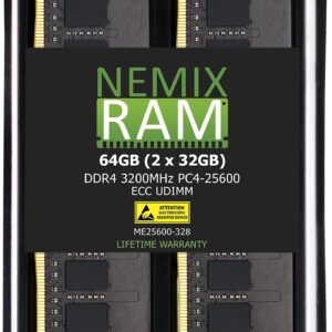 64GB 2x32GB DDR4-3200 PC4-25600 2Rx8 ECC Unbuffered Server Memory by NEMIX RAM