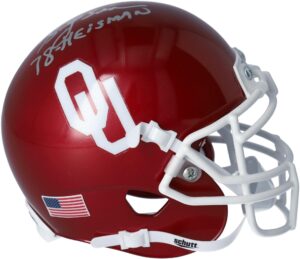 billy sims oklahoma sooners autographed schutt mini helmet with "78 heisman" inscription - autographed college mini helmets