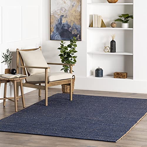 nuLOOM 12x15 Elfriede Jute & Cotton Hand Woven Area Rug, Natural, Solid Rustic Farmhouse Style, Weaved Design, Natural Fiber, For Bedroom, Living Room, Dining Room, Hallway, Office, Entryway