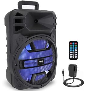 pyle 12'' portable bluetooth speaker system - 800 watts - karaoke speaker w/ latest dj led lights, usb/fm/bt/aux/remote control/mic inputs & built-in rechargeable battery pphp1243b