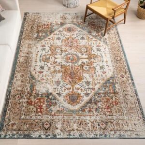 nuloom 10x14 justine vintage medallion area rug, beige, faded persian design, stain resistant, for bedroom, dining room, living room, hallway, office, kitchen, entryway