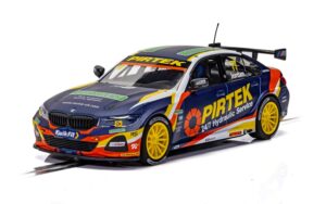 scalextric bmw 330i m-sport btcc pirtek 1:32 slot race car c4194, blue & yellow