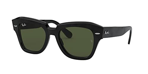 Ray-Ban RB2186 State Street Square Sunglasses, Black/G-15 Green, 49 mm