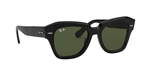 Ray-Ban RB2186 State Street Square Sunglasses, Black/G-15 Green, 49 mm