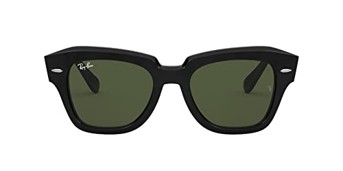 Ray-Ban RB2186 State Street Square Sunglasses, Black/G-15 Green, 49 mm