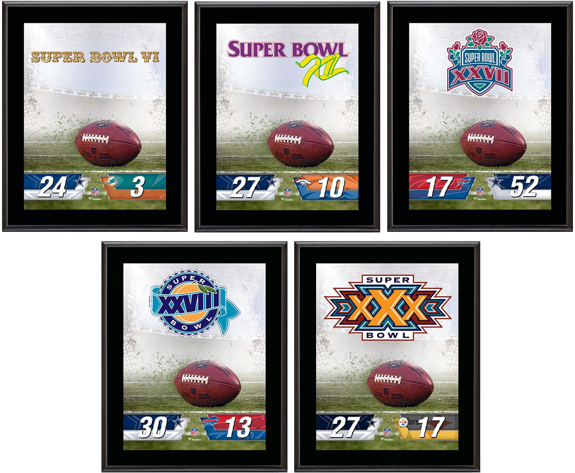 Sports Memorabilia Dallas Cowboys 10.5" x 13" Sublimated Super Bowl Champion Plaque Bundle - NFL Team Plaques and Collages