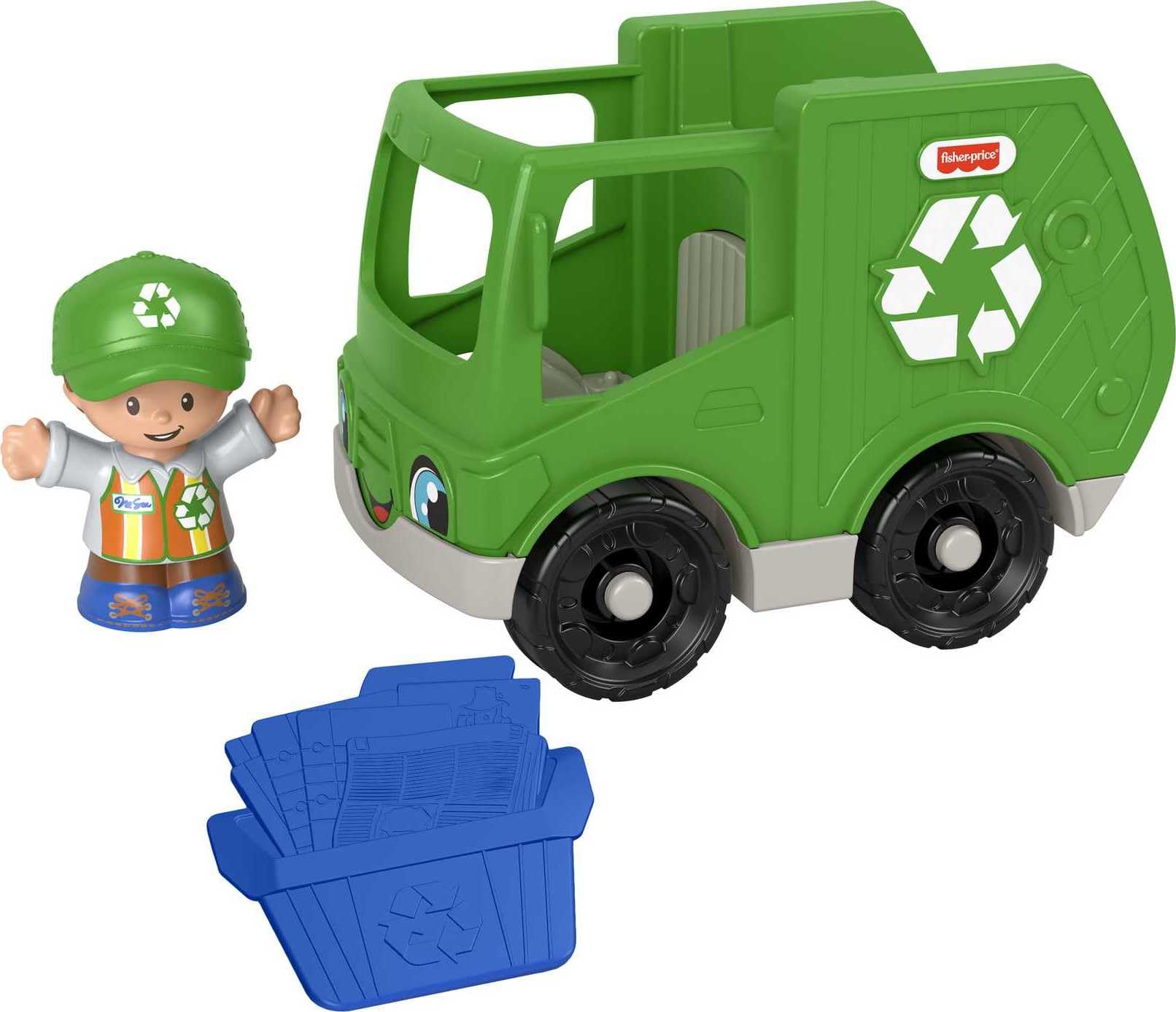 Fisher-Price Little People Recycle Truck, push-along vehicle with figure and play accessory for toddlers and preschool kids ages 1-5 years