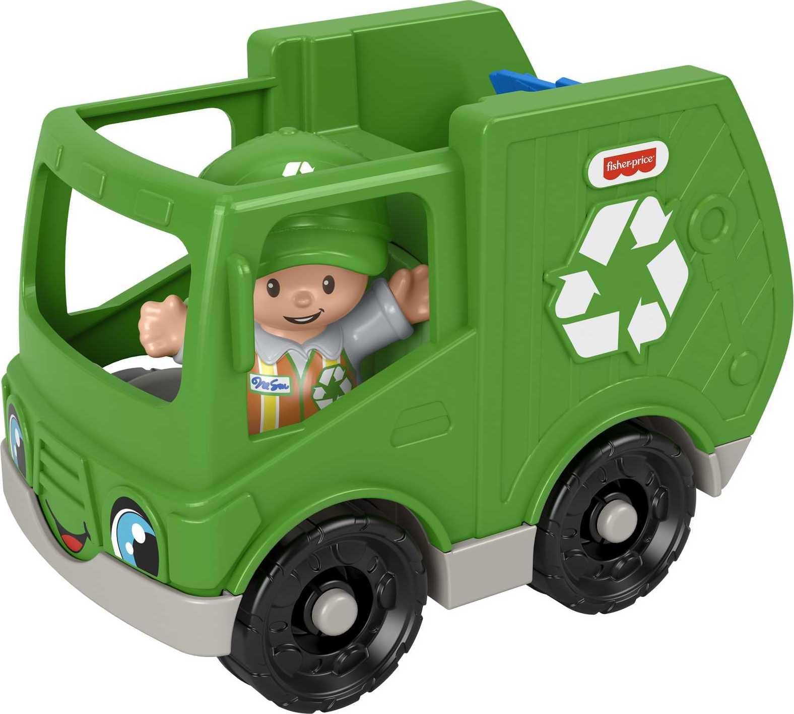 Fisher-Price Little People Recycle Truck, push-along vehicle with figure and play accessory for toddlers and preschool kids ages 1-5 years