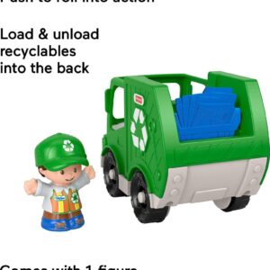 Fisher-Price Little People Recycle Truck, push-along vehicle with figure and play accessory for toddlers and preschool kids ages 1-5 years