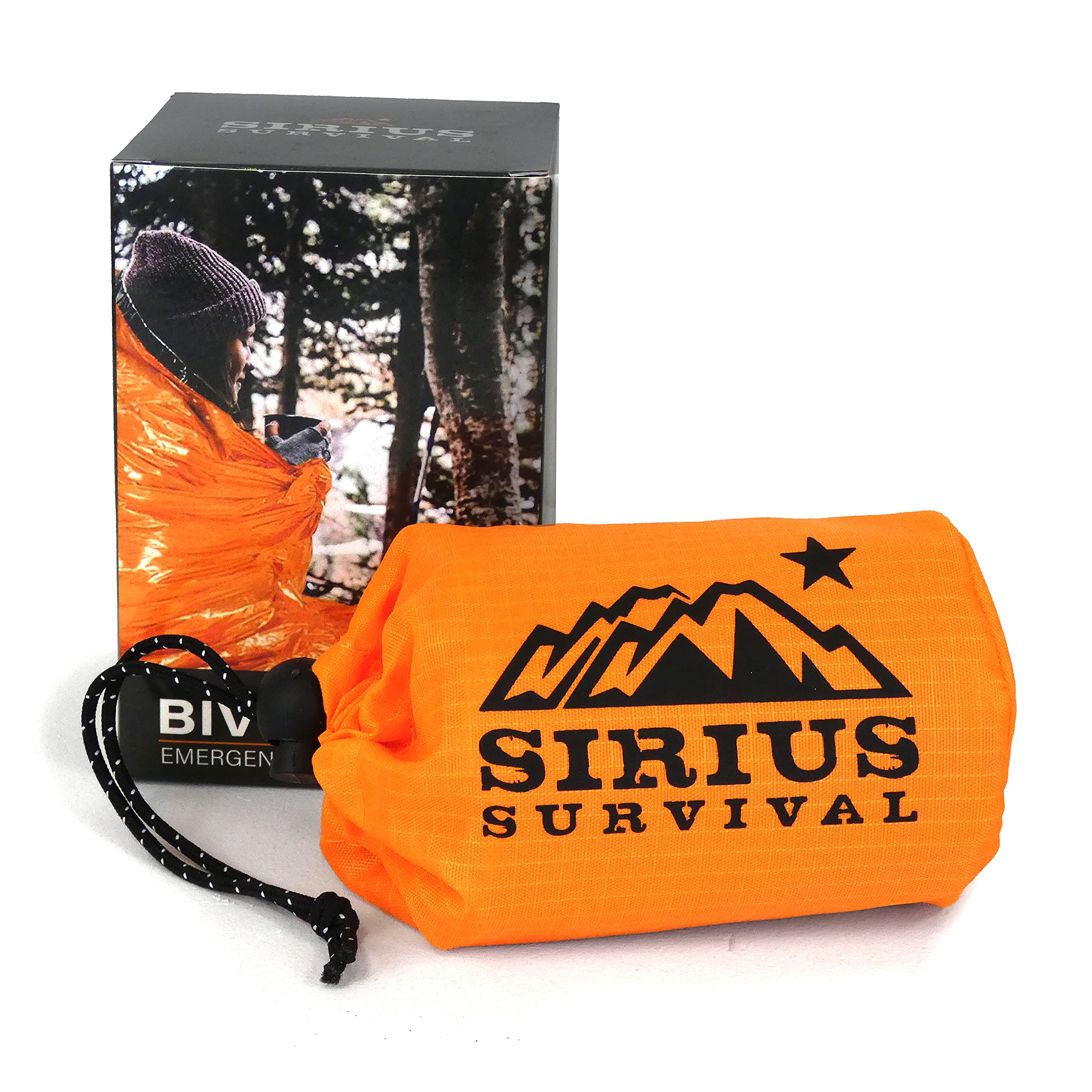 Sirius Survival Bivvy Emergency Sleeping Bag - Lightweight & Compact - Waterproof, Thermal, Emergency Blanket - Mylar Sleeping Bag in Portable Drawstring Sack - Orange