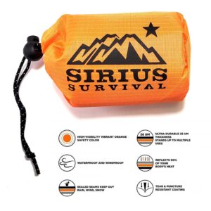 Sirius Survival Bivvy Emergency Sleeping Bag - Lightweight & Compact - Waterproof, Thermal, Emergency Blanket - Mylar Sleeping Bag in Portable Drawstring Sack - Orange