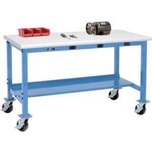 Global Industrial Mobile Workbench with Power Apron, ESD Safety Edge, 72" W x 36" D, Blue