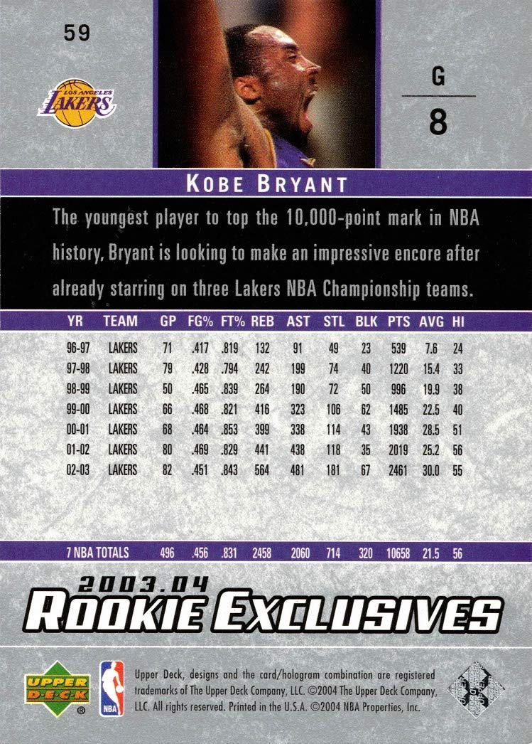 2003-04 Upper Deck Rookie Exclusives #59 Kobe Bryant Basketball Card Lakers