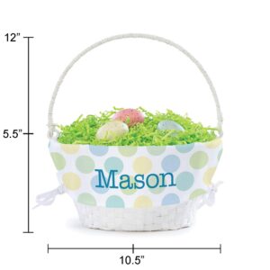 Personalized Easter Egg Basket For Him with Handle and Custom Name | Polka Dot Easter Basket Liners | White Basket | Woven Easter Baskets for Kids | Customized Easter Basket | Gift for Easter