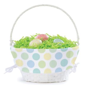 Personalized Easter Egg Basket For Him with Handle and Custom Name | Polka Dot Easter Basket Liners | White Basket | Woven Easter Baskets for Kids | Customized Easter Basket | Gift for Easter