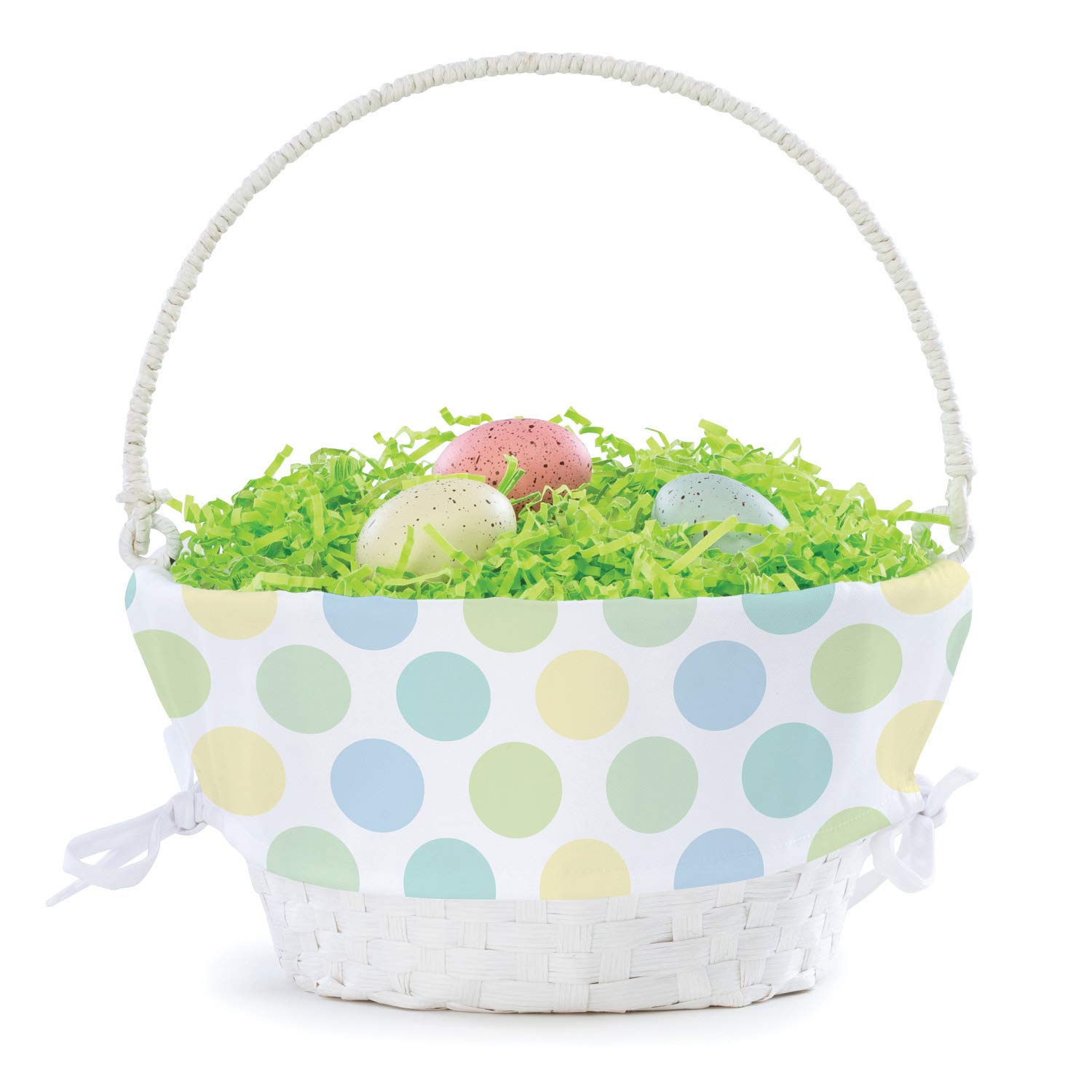 Personalized Easter Egg Basket For Him with Handle and Custom Name | Polka Dot Easter Basket Liners | White Basket | Woven Easter Baskets for Kids | Customized Easter Basket | Gift for Easter