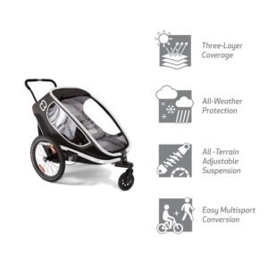 Hamax Outback One Seat Reclining Multi-Sport Child Bike Trailer + Stroller (Jogger Wheel Sold Separately) (Grey/Black)