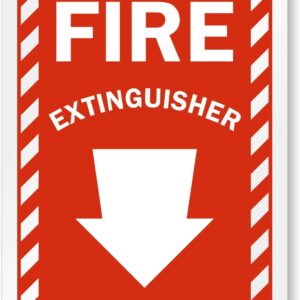 SmartSign 10 x 7 inch “Fire Extinguisher” Sign with Down Arrow and Pre-Cleared Holes, Digitally Printed, 55 mil HDPE Plastic, Red and White