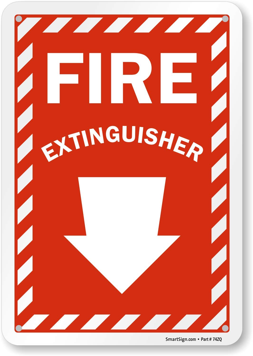 SmartSign 10 x 7 inch “Fire Extinguisher” Sign with Down Arrow and Pre-Cleared Holes, Digitally Printed, 55 mil HDPE Plastic, Red and White