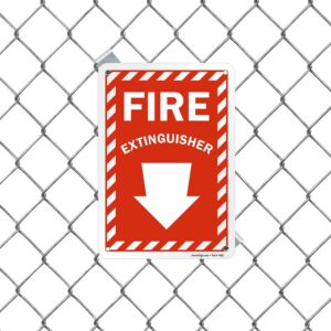 SmartSign 10 x 7 inch “Fire Extinguisher” Sign with Down Arrow and Pre-Cleared Holes, Digitally Printed, 55 mil HDPE Plastic, Red and White