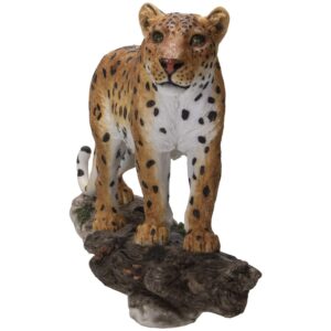 pacific giftware realistic big cat leopard perching on wood resin figurine statue