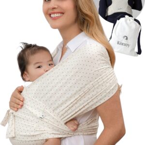 Konny Baby Carrier Elastech Luxury Carrier Wrap, Easy to Wear Baby Wrap Carrier, Perfect Essentials Cloths for Newborn Babies up to 44 lbs, (Wine Dot, M)