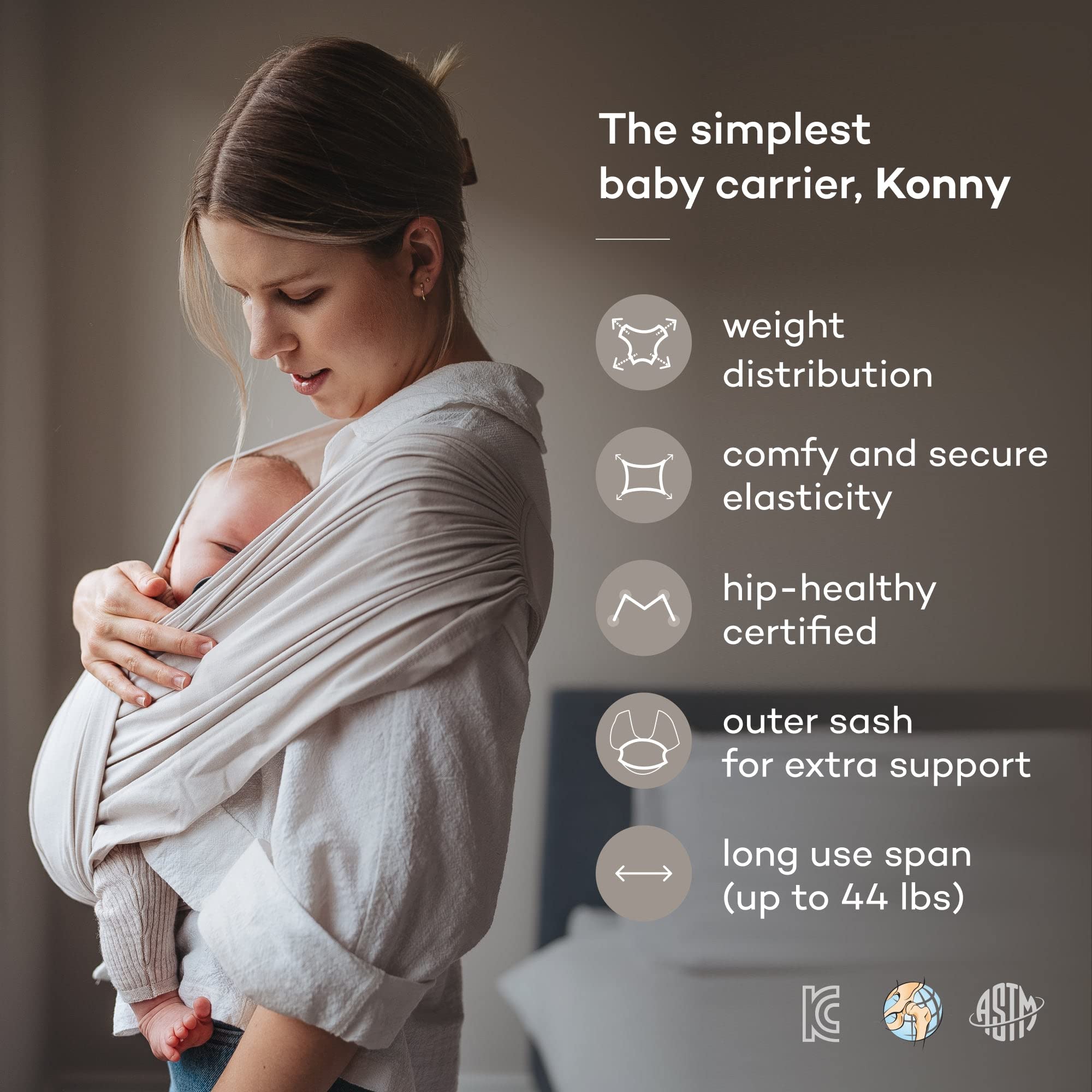 Konny Baby Carrier Elastech Luxury Carrier Wrap, Easy to Wear Baby Wrap Carrier, Perfect Essentials Cloths for Newborn Babies up to 44 lbs, (Wine Dot, M)