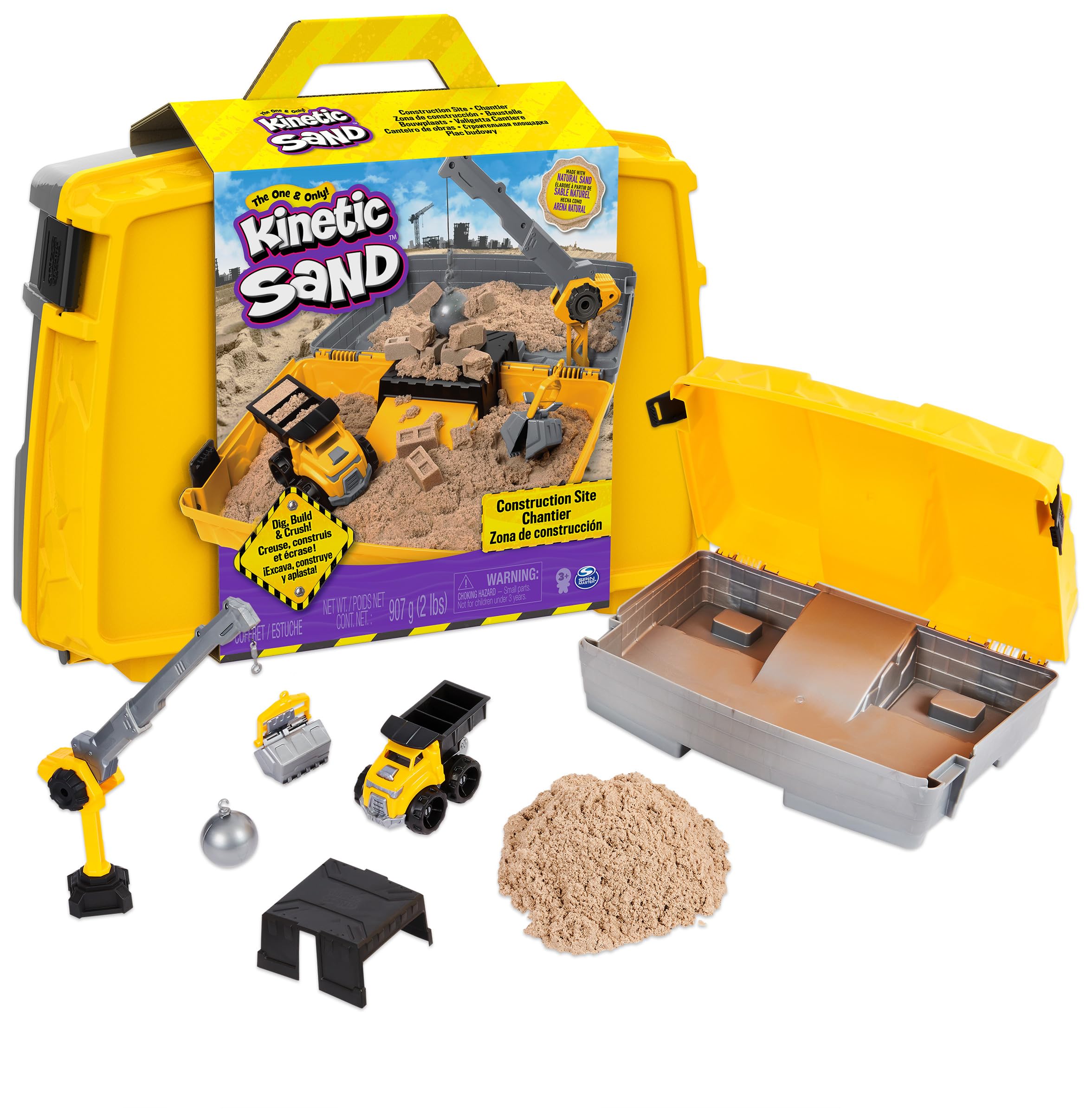 Kinetic Sand, Construction Site Folding Sandbox with Toy Truck and 2lbs of Play Sand, Sensory Toys for Kids Ages 3 and up