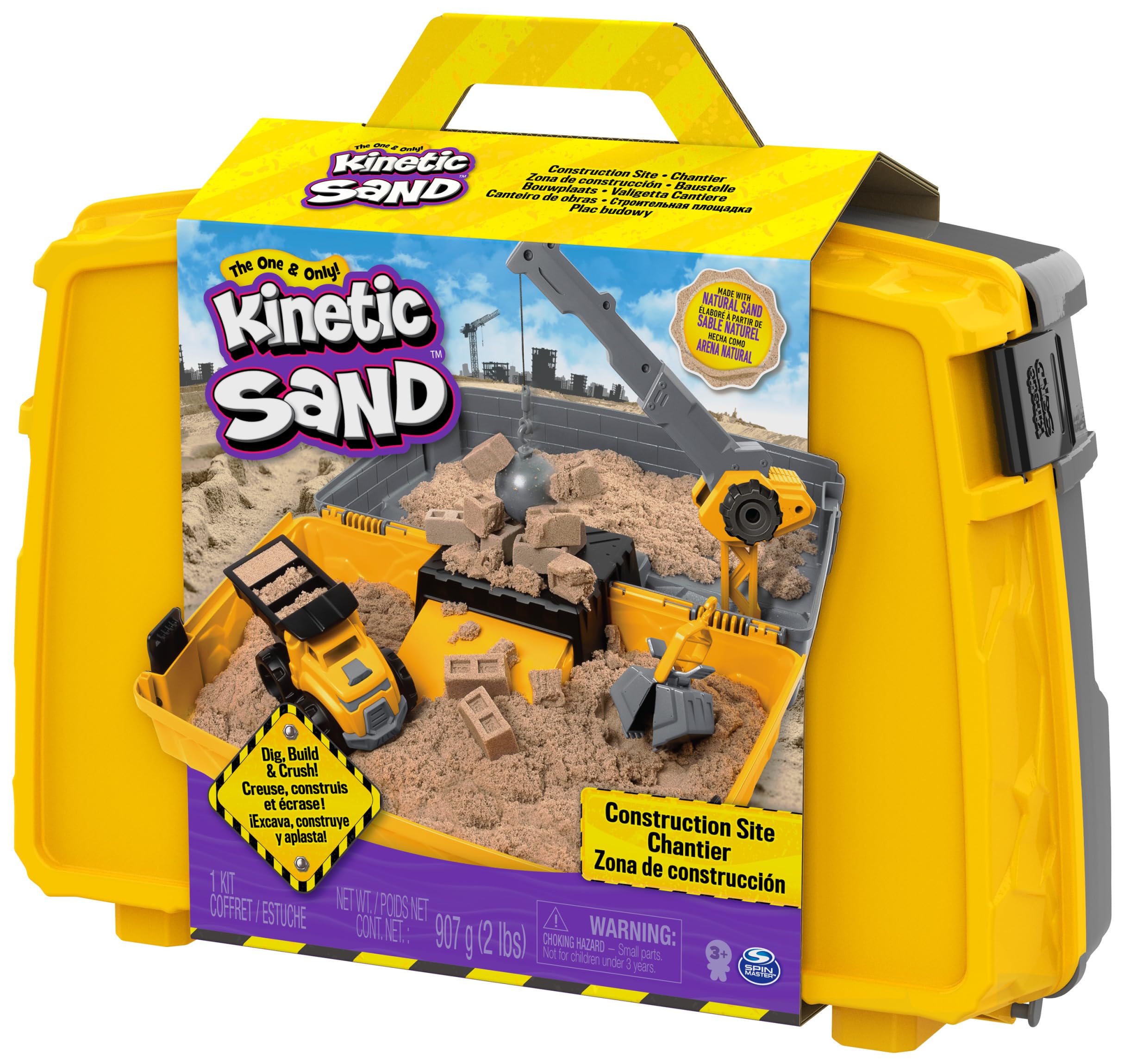 Kinetic Sand, Construction Site Folding Sandbox with Toy Truck and 2lbs of Play Sand, Sensory Toys for Kids Ages 3 and up