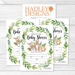 25 Greenery Woodland Baby Shower Invitations, Sprinkle Invite For Boy or Girl, Coed Rustic Gender Reveal Neutral Theme, Cute Deer Bunny Fill Write In Blank Printable Card, Animal Party DIY Supplies