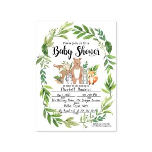 25 Greenery Woodland Baby Shower Invitations, Sprinkle Invite For Boy or Girl, Coed Rustic Gender Reveal Neutral Theme, Cute Deer Bunny Fill Write In Blank Printable Card, Animal Party DIY Supplies