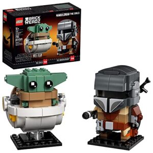 lego brickheadz star wars the mandalorian & the child 75317 'baby yoda' building toy, collectible model figures set, gift idea for teens