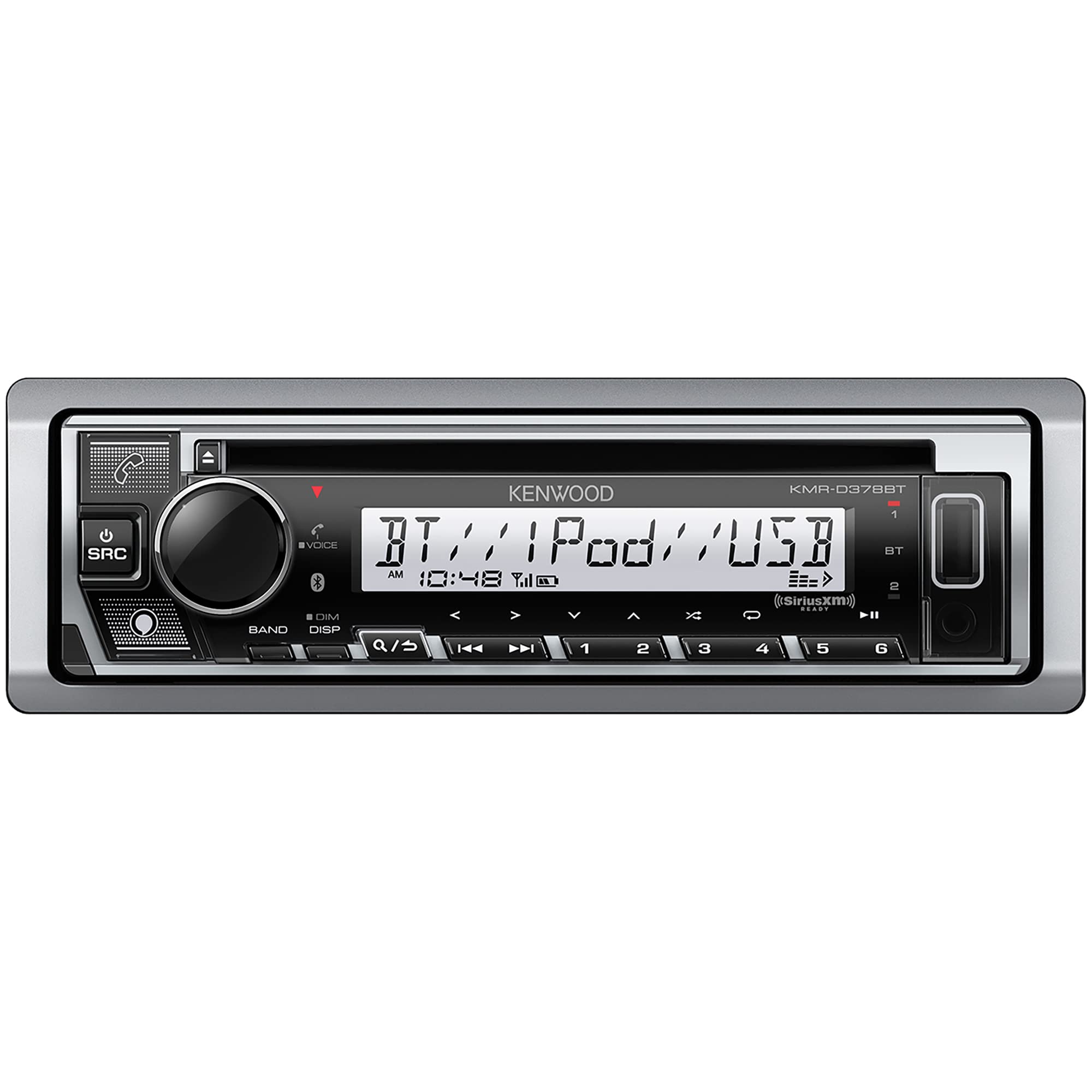 Kenwood KMR-D378BT Marine/Motorsports CD AM/FM Radio, Bluetooth, Amazon Alexa Compatible, SiriusXM Ready, Wireless Streaming - Pandora & Spotify, USB and AUX Input, Variable Color Display