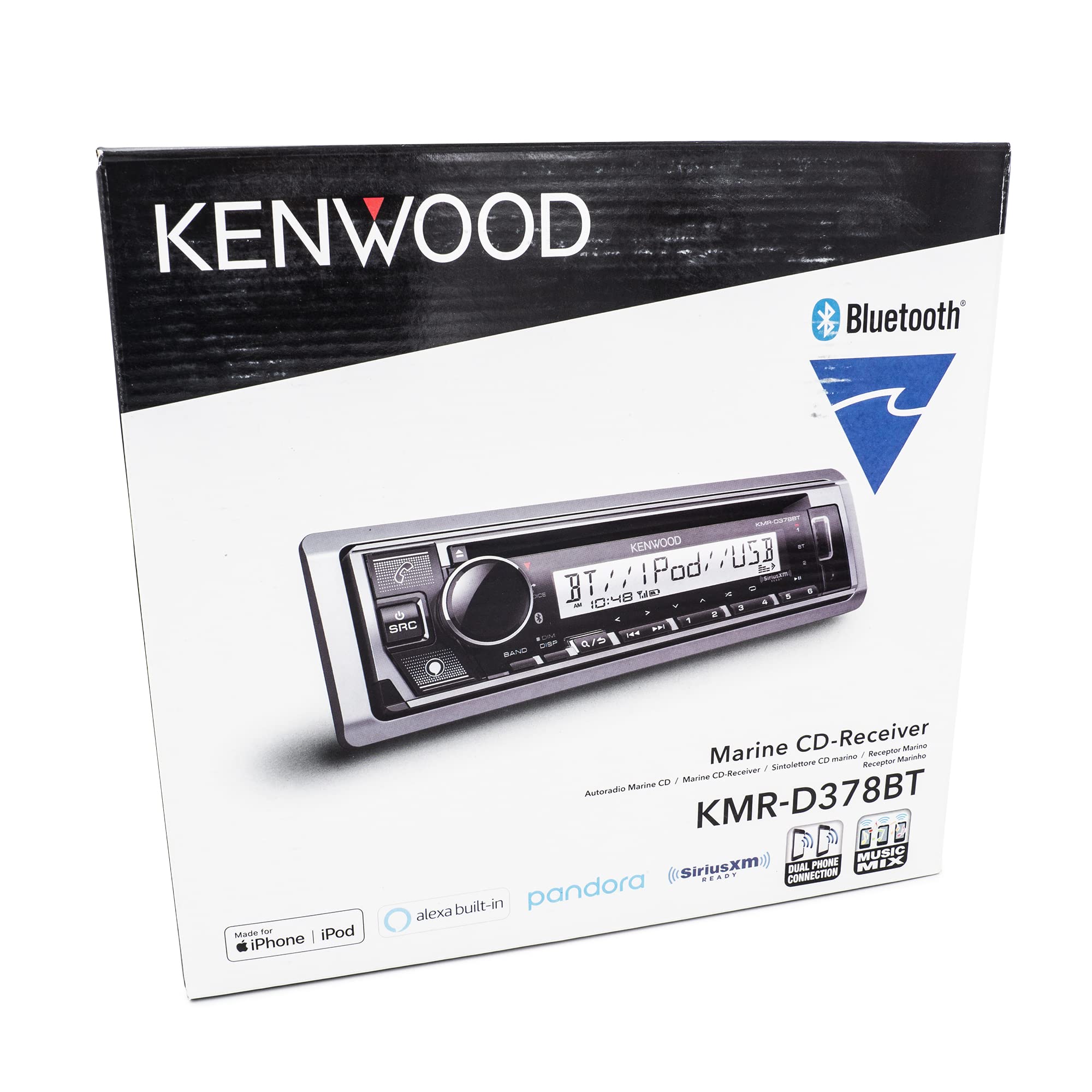 Kenwood KMR-D378BT Marine/Motorsports CD AM/FM Radio, Bluetooth, Amazon Alexa Compatible, SiriusXM Ready, Wireless Streaming - Pandora & Spotify, USB and AUX Input, Variable Color Display