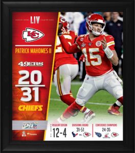 sports memorabilia patrick mahomes kansas city chiefs framed 15" x 17" super bowl liv champions collage - nfl player plaques and collages