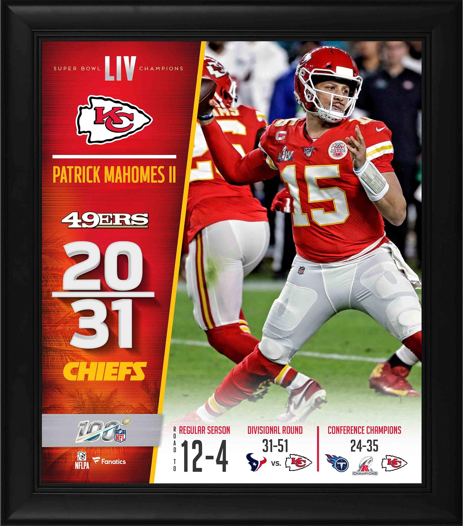 Sports Memorabilia Patrick Mahomes Kansas City Chiefs Framed 15" x 17" Super Bowl LIV Champions Collage - NFL Player Plaques and Collages