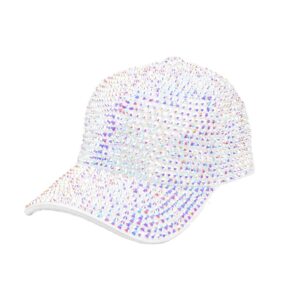 top headwear women's full sparkle rhinestone gem bling baseball cap - white