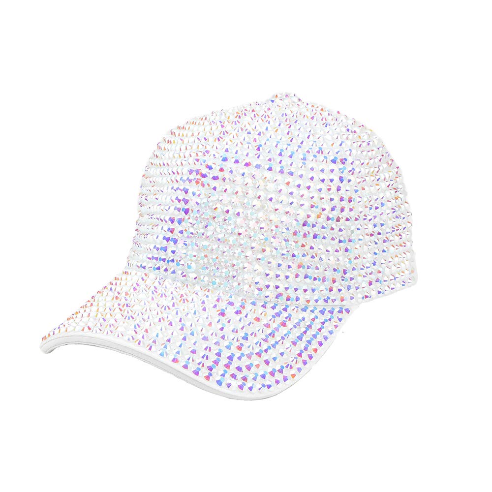 TOP HEADWEAR Women's Full Sparkle Rhinestone Gem Bling Baseball Cap - White