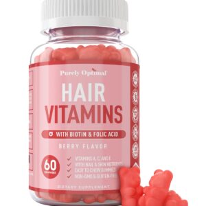 Premium Hair Vitamins Supplement-Gummy Vitamins w/Biotin, Folic Acid, Vitamins A&D-Supports Faster Hair Growth & Promotes Healthy Hair, Skin, & Nails-60 Non-GMO Berry Flavored Gummies