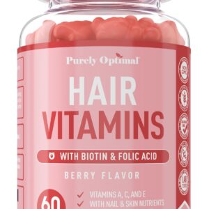 Premium Hair Vitamins Supplement-Gummy Vitamins w/Biotin, Folic Acid, Vitamins A&D-Supports Faster Hair Growth & Promotes Healthy Hair, Skin, & Nails-60 Non-GMO Berry Flavored Gummies