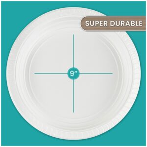 PLASTICPRO 9 inch Round Plastic Plates Microwaveable, Disposable, White, Dinnerware 100 Count