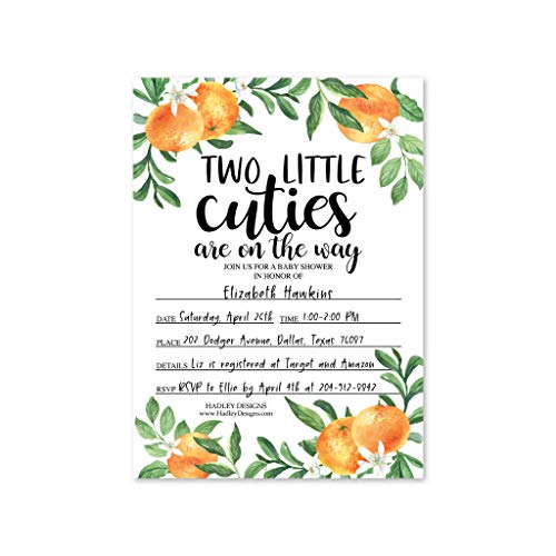 25 Two Little Cuties Baby Shower Invitations, Sprinkle Invite For Boy or Girl Twins, Coed Garden Gender Reveal Neutral Theme, Cute Boho Fill or Write In Blank Printable Card, Floral Party DIY Supplies