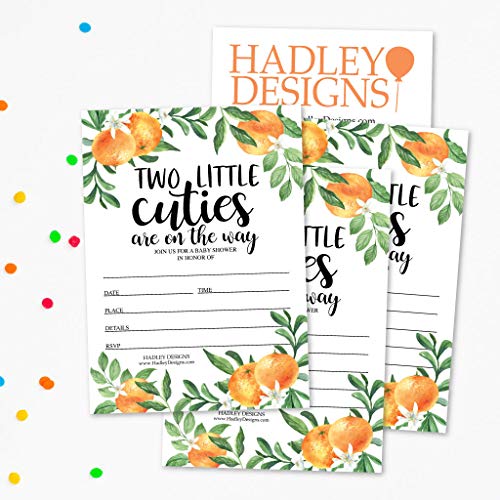 25 Two Little Cuties Baby Shower Invitations, Sprinkle Invite For Boy or Girl Twins, Coed Garden Gender Reveal Neutral Theme, Cute Boho Fill or Write In Blank Printable Card, Floral Party DIY Supplies