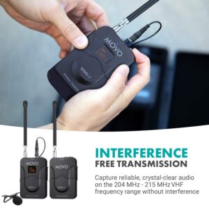 Movo Universal Wireless System, 12 VHF Channels, 2-Microphone, 3.5mm TRRS, 1-Year Warranty