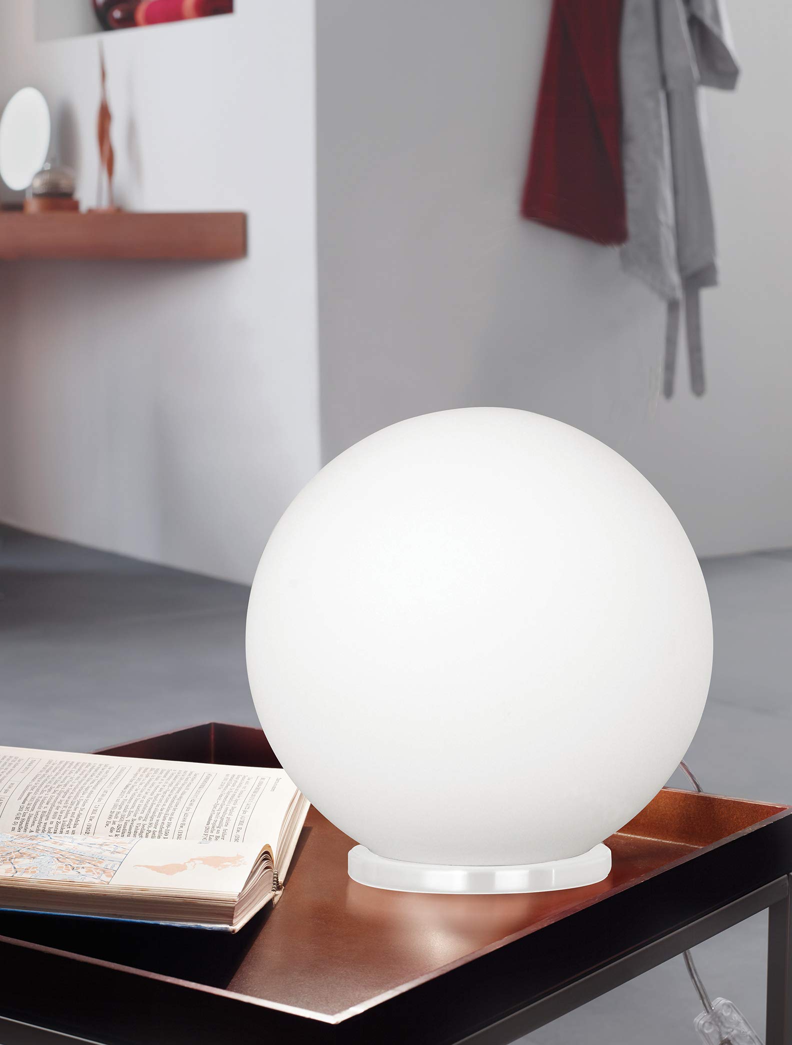 EGLO Rondo Collection 8-Inch Round Table Lamp with Glass Ball Shade for Living Room, Bedroom, Dorm, and Office, 60W, White/Frosted Opal