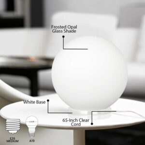 EGLO Rondo Collection 8-Inch Round Table Lamp with Glass Ball Shade for Living Room, Bedroom, Dorm, and Office, 60W, White/Frosted Opal