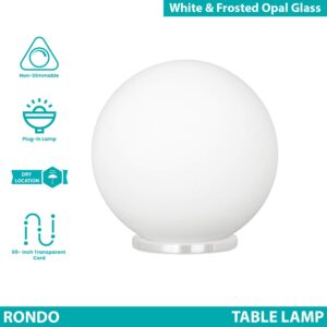 EGLO Rondo Collection 8-Inch Round Table Lamp with Glass Ball Shade for Living Room, Bedroom, Dorm, and Office, 60W, White/Frosted Opal